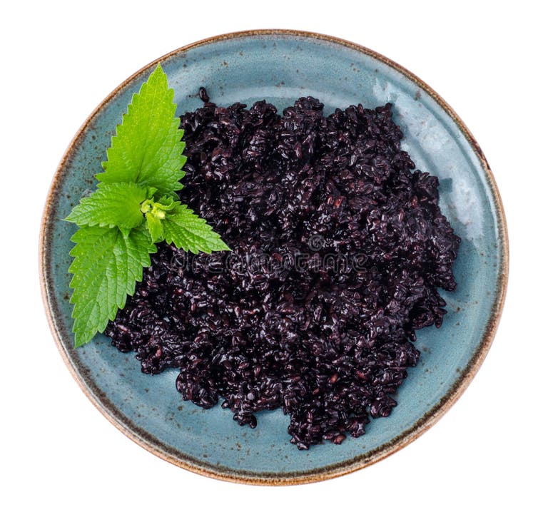 Cooked Black Rice on Blue Plate Stock Image - Image of health, black ...
