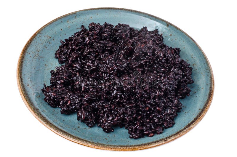 Cooked Black Rice on Blue Plate Stock Image - Image of health, black ...