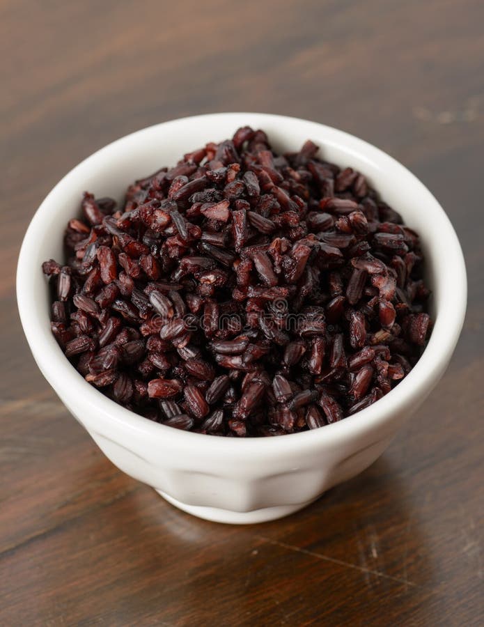 Cooked Black Rice on Blue Plate Stock Image - Image of health, black ...