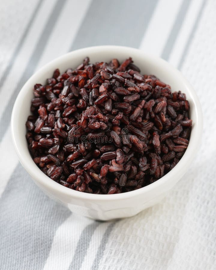 Cooked Black Rice on Blue Plate Stock Image - Image of health, black ...