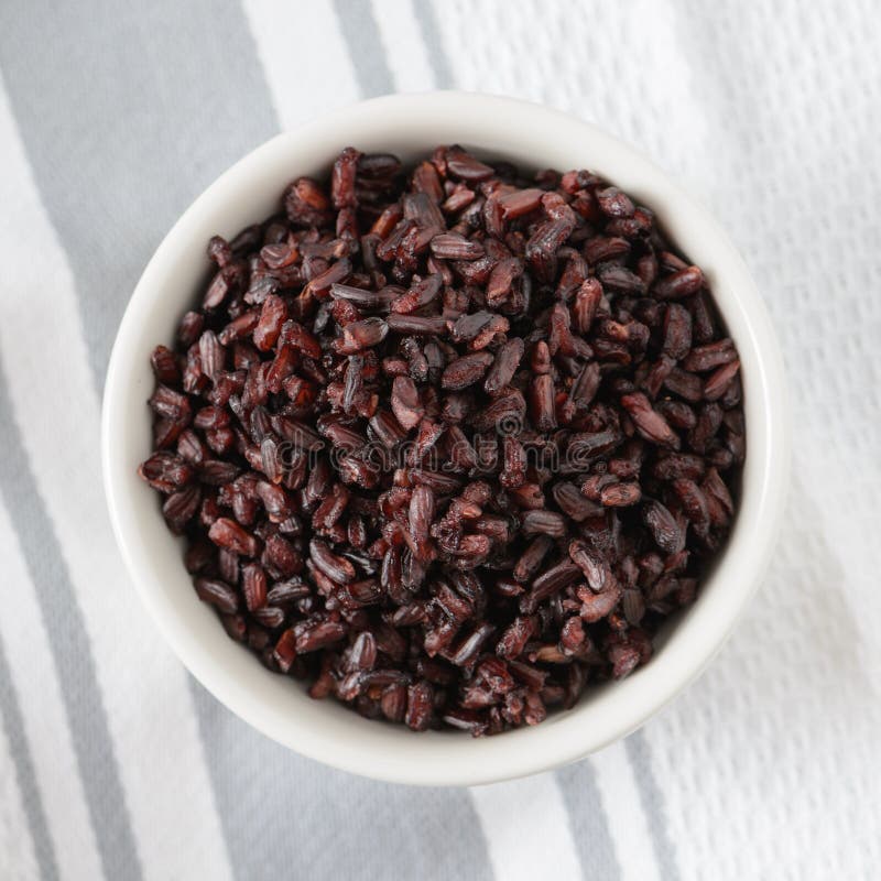 Cooked Black Rice on Blue Plate Stock Image - Image of health, black ...