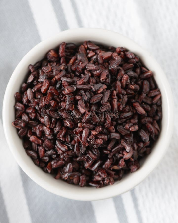 Cooked Black Rice on Blue Plate Stock Image - Image of health, black ...