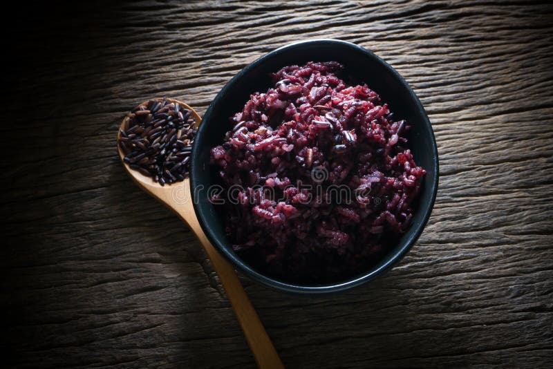 Cooked Black Rice on Blue Plate Stock Image - Image of health, black ...