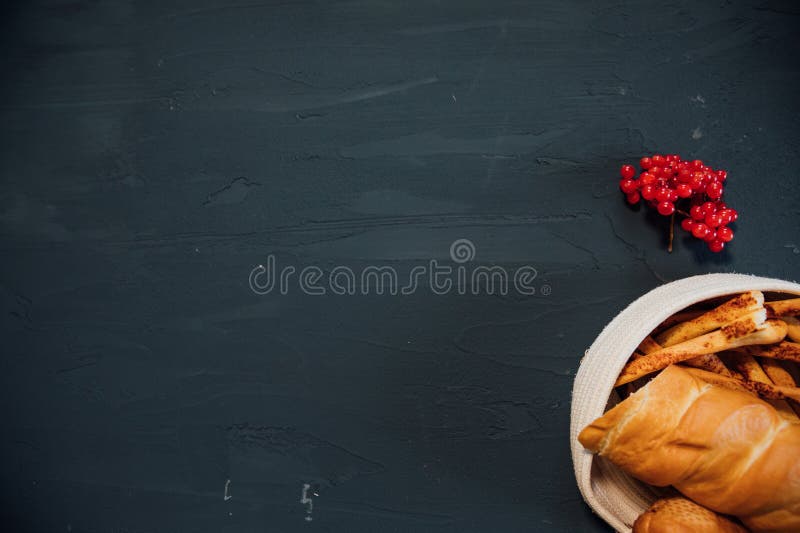 Cooked Bread and Spices for Food on a Gray Background Stock Image ...