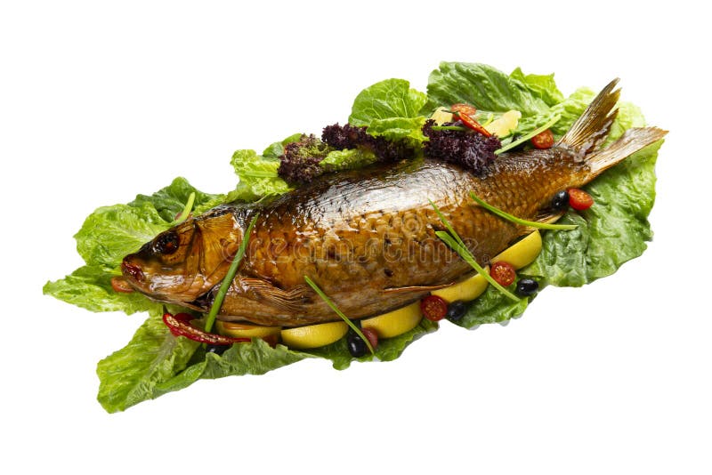 Cooked Carp on Lettuce Leaves. Stock Image - Image of carp, white ...