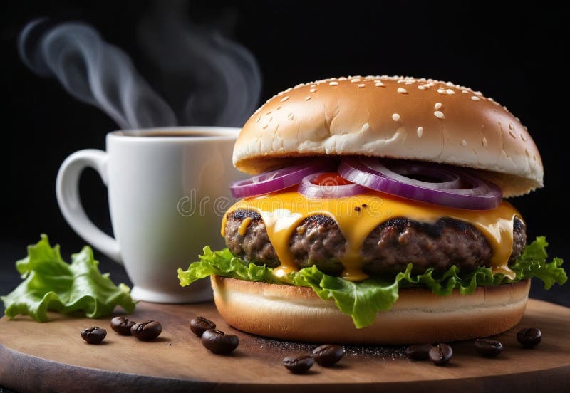 Cooked Cheeseburger Close Up Isolated on Black Background Stock Image ...