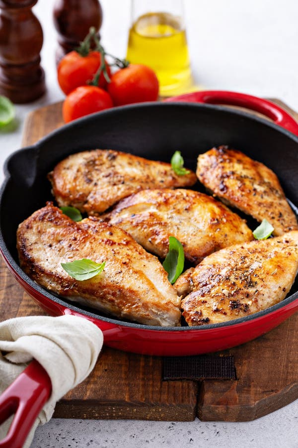 Cooked Chicken Breast In A Skillet Stock Image - Image of breast, diet ...