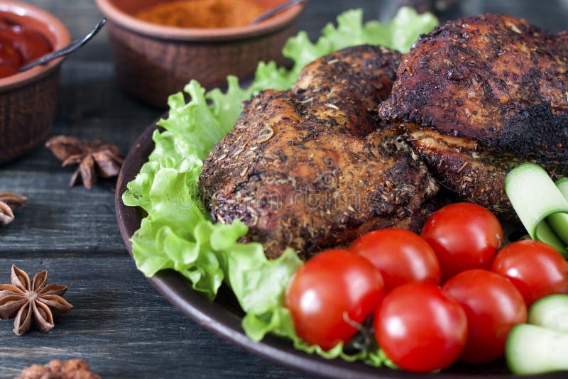 Cooked chicken fillet stock photo. Image of board, food - 115396686