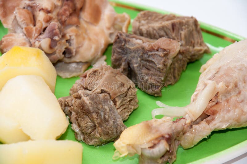 Cooked Chicken Served and Cooked Beef with Boiled Potatoes on a Stock ...
