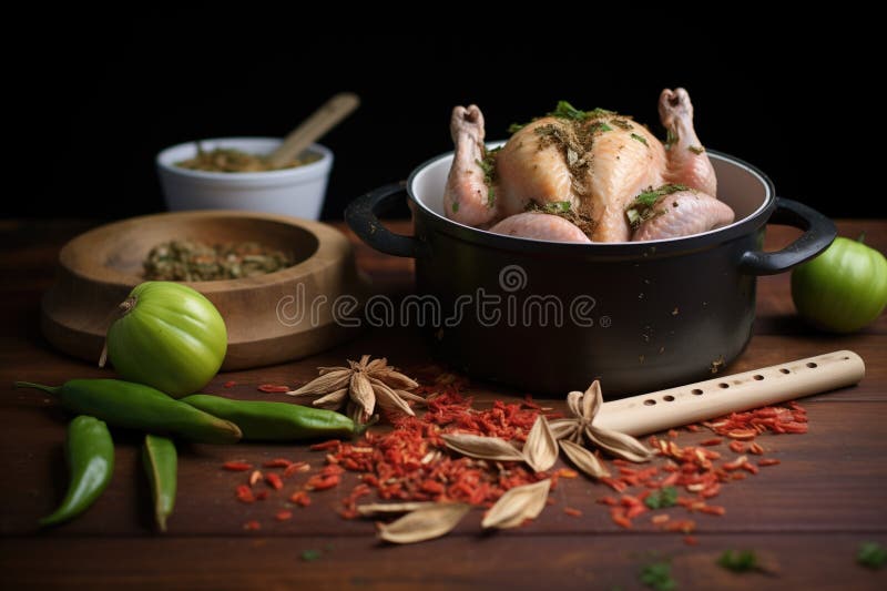 Cooked Chicken Shredded on Board beside Pot Stock Photo - Image of ...