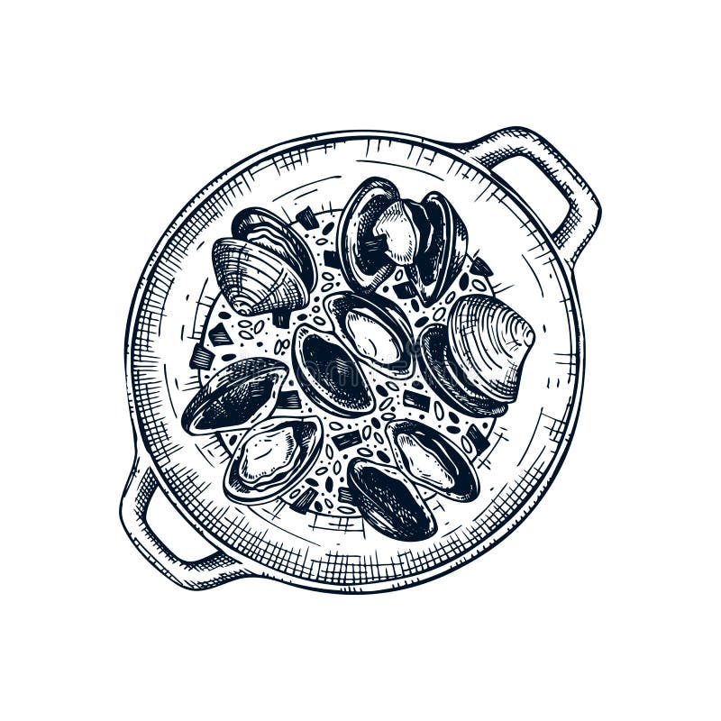 Clams, Mussels, Seafood, Sketch Style Vector Stock Vector ...