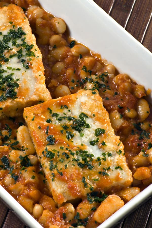 Cooked Cod with Beans and Sauce Stock Image - Image of bean, dried ...