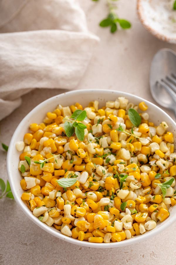 Cooked Corn Sauteed with Butter and Fresh Herbs Stock Image - Image of ...