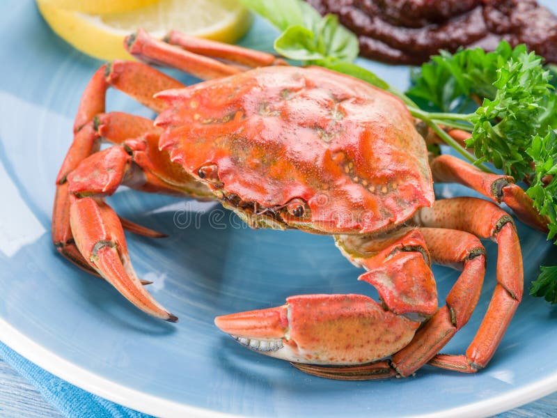 Cooked Crab with Lemon and Herbs. Stock Image - Image of lemon, basil ...