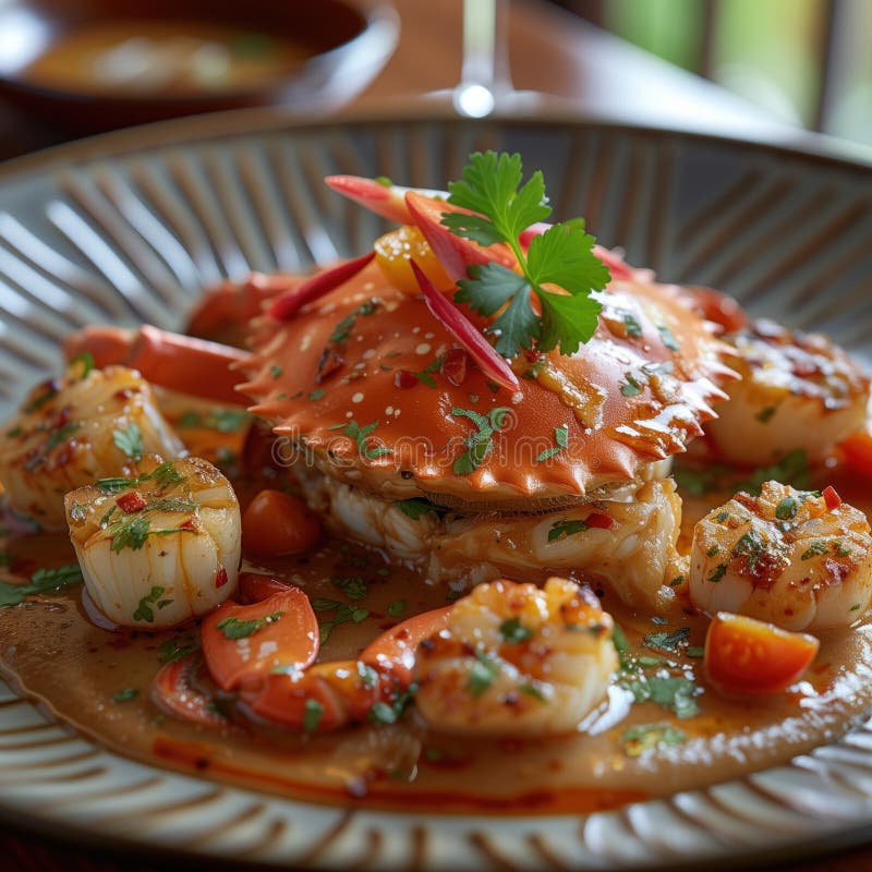 Cooked Crab in Sauce on a Plate Stock Illustration - Illustration of ...