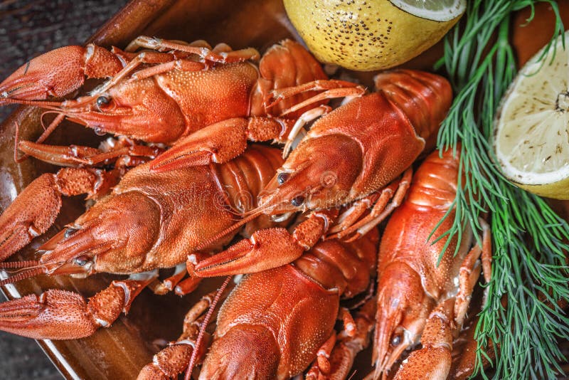 Cooked Crawfish Dinner with Lime Top View. Stock Photo - Image of drink ...