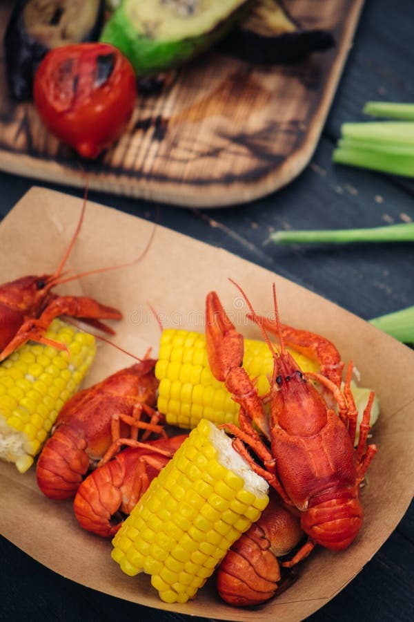 Cooked Crayfish with Grilled Vegetables Stock Image - Image of roasted ...