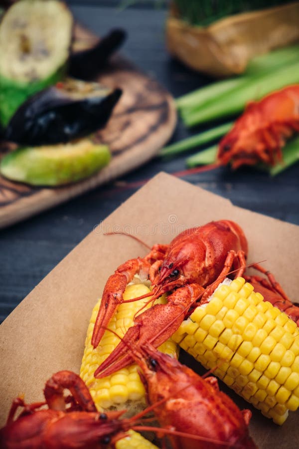 Cooked Crayfish with Grilled Vegetables Stock Photo - Image of prepared ...