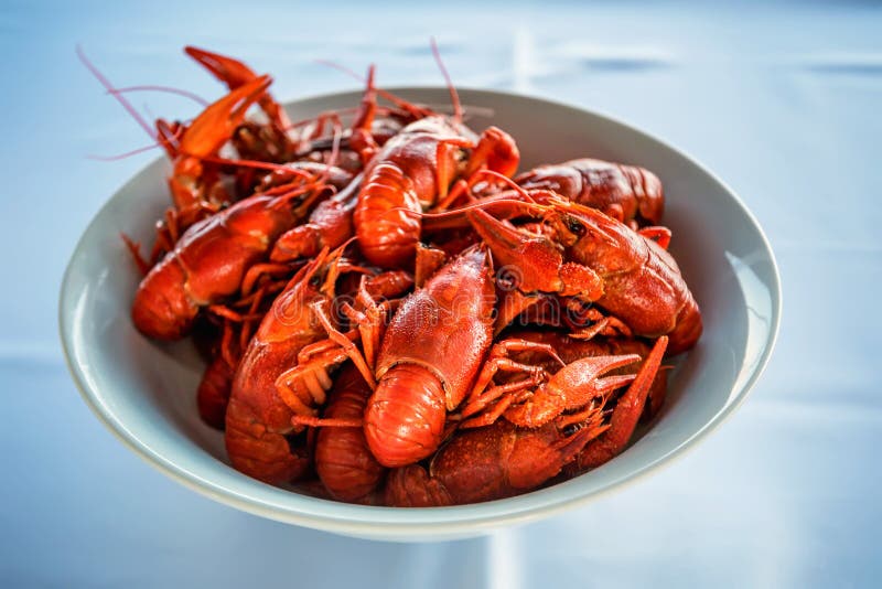 Cooked Crayfishes in White Plate on Table Stock Photo - Image of people ...