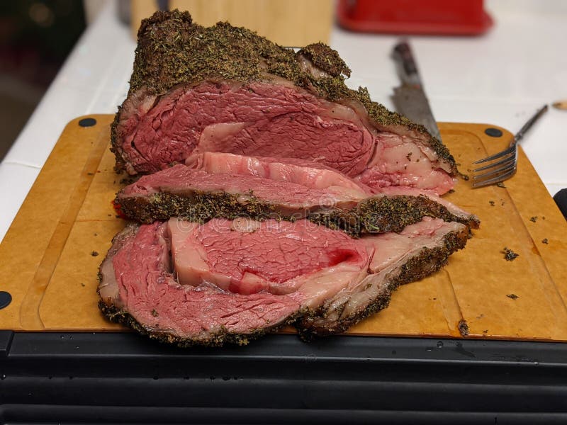 Cooked and Cut Rib Roast Beef Bbq Stock Image - Image of rustic ...