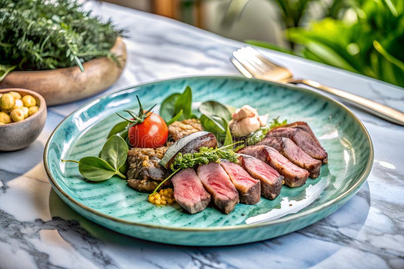 Cooked Cuts of Meat on a Marble Table. Stock Illustration ...