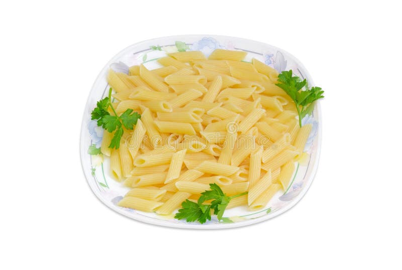 Cooked Cylinder-shaped Pasta with Parsley Twigs on a Dish Stock Photo ...