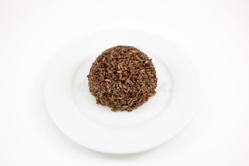 The Cooked Dark Brown Rice on the White Plate Stock Image - Image of ...