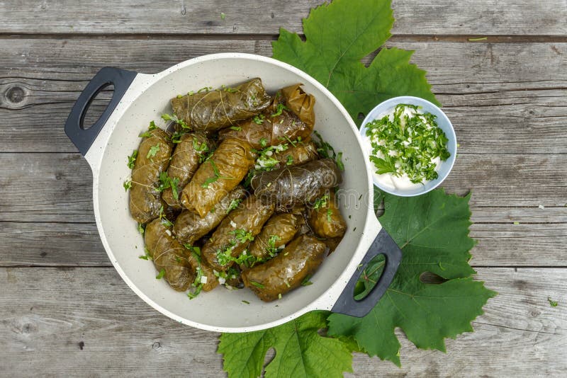 Cooked Dolma in Pot and Plate Stock Image - Image of cream, meat: 57587981