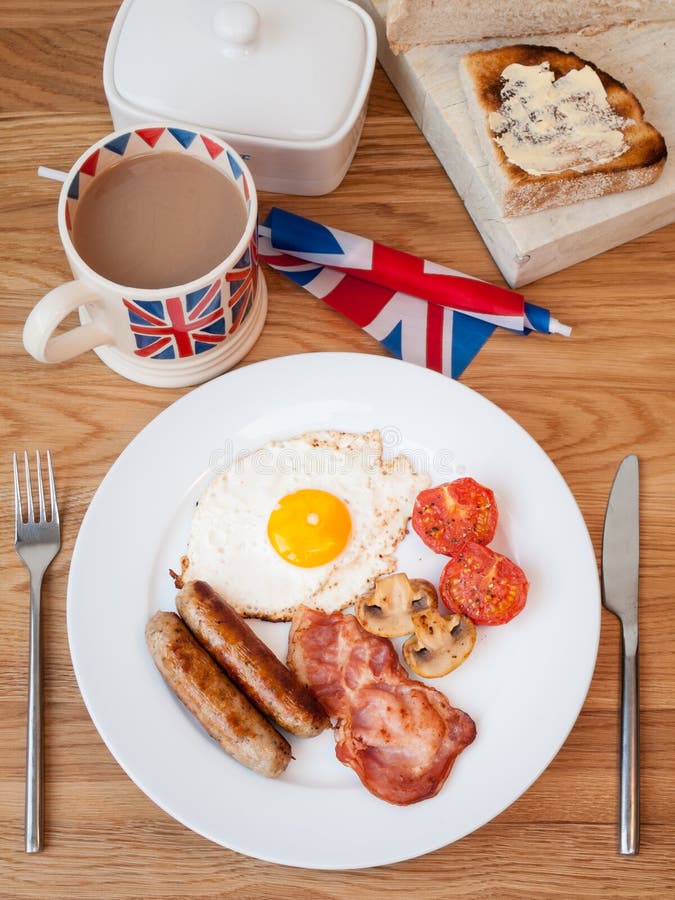 Cooked English Breakfast on a Wooden Table Stock Image - Image of toast ...
