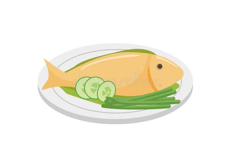 Cooked Fish with Bite. Chinese Food Stock Vector - Illustration of ...