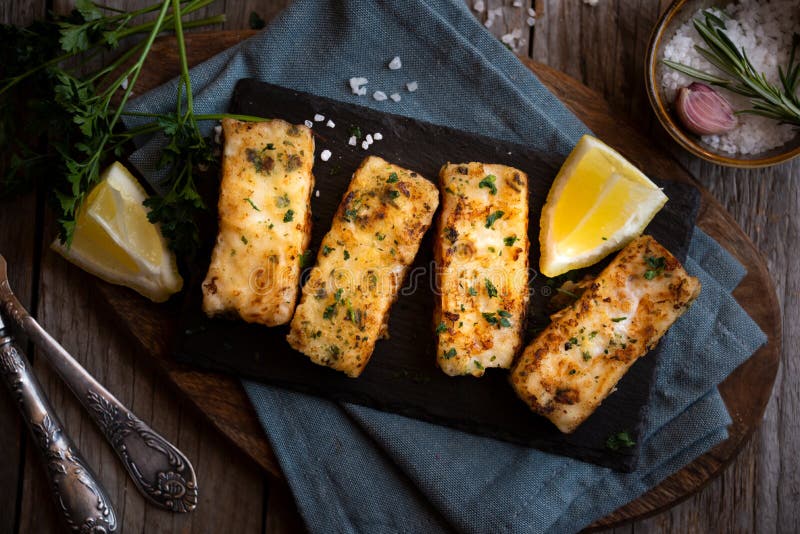 Cooked Fish Fillet with Lemon and Vegetables Stock Image - Image of ...