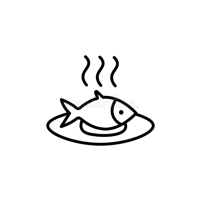 Cooked Fish on a Rectangular Plate - Hand Drawn Vector Illustration ...
