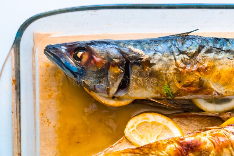 Cooked Fish Mackerel with Lemon Stock Photo - Image of plate, fish ...