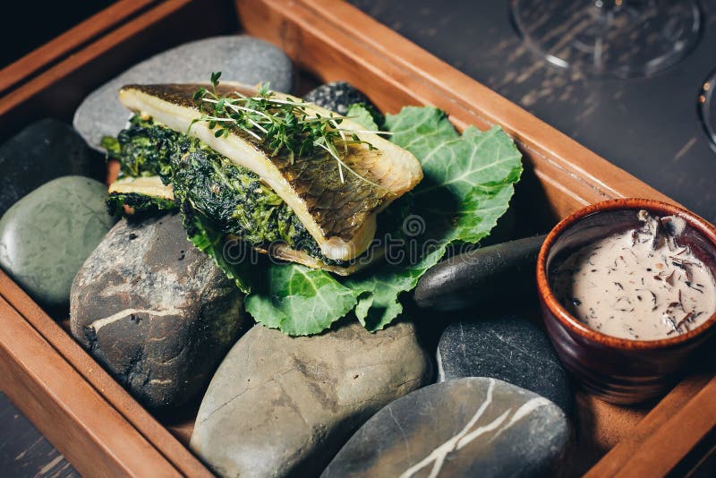 Cooked Fish in a Roll with Vegetables Stock Image - Image of healthy ...
