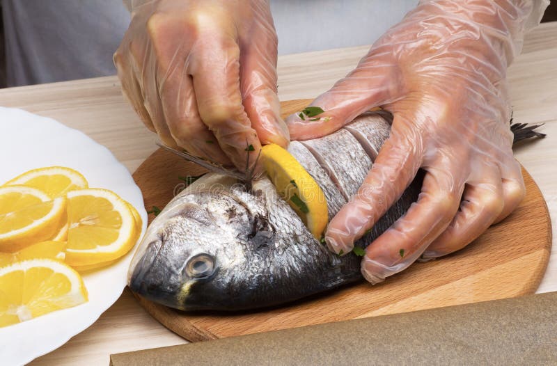 Cooked Fish Sea Bream Fish. Stock Photo - Image of lemon, bass: 43669642