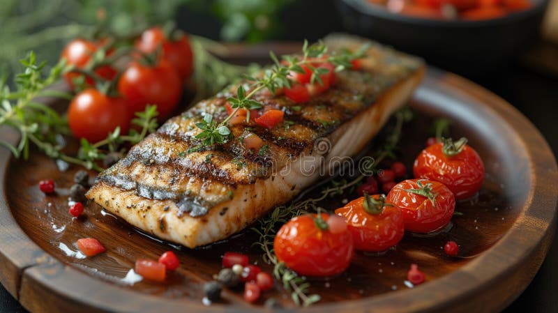 Cooked Fish with Vegetables Close-up Stock Illustration - Illustration ...