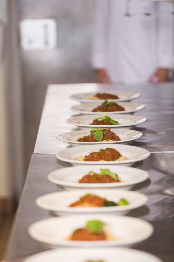 Cooked Food in a Row on Kitchen Counter Stock Image - Image of dish ...
