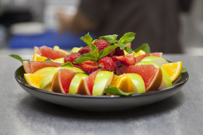 Cooked Fruit Salad on Your Desktop Chef Stock Image - Image of fruit ...