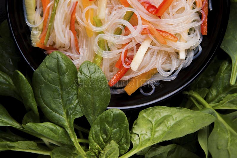 Cooked Funchose Noodles with Vegetables Stock Photo - Image of green ...