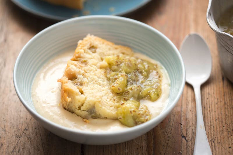 Cooked Gooseberry Summer Pudding with Vanilla Custard and Gooseberry ...