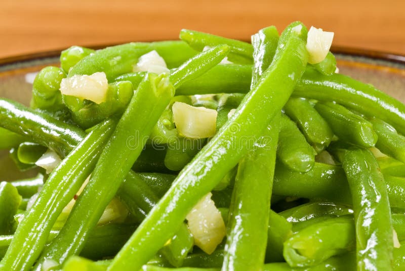 Cooked Green Beans and Garlic Stock Photo - Image of vegetable, table ...