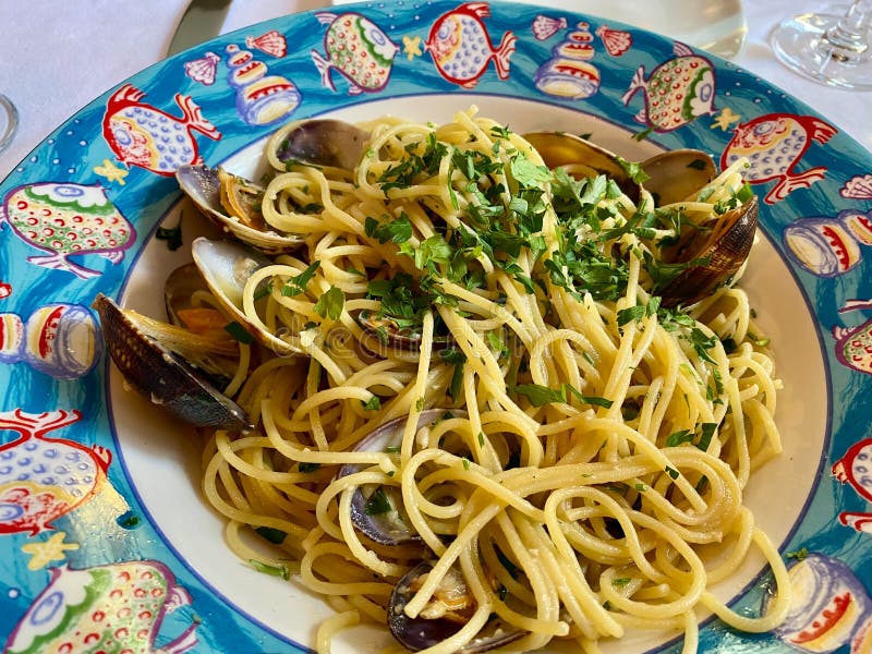 Cooked Grooved Carpet Shell Seafood Spaghetti with Mussels Stock Photo ...
