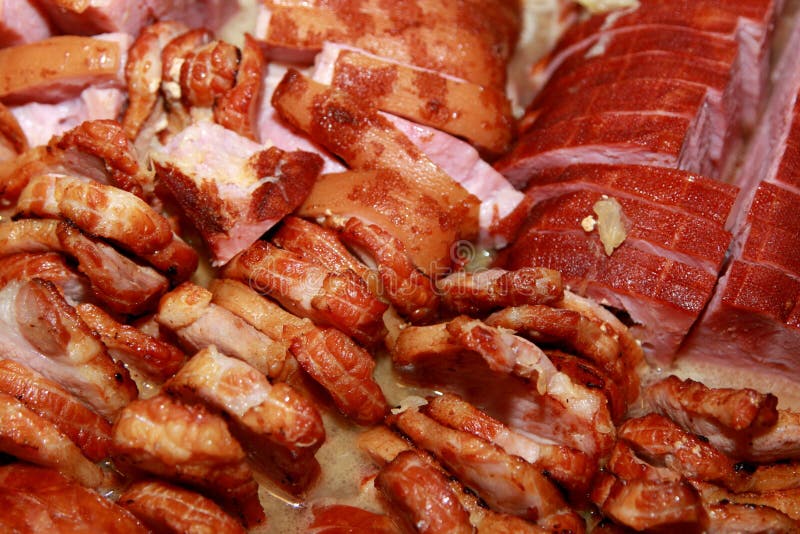 Cooked Ham Sliced and Ready To Serve, Closeup Stock Photo - Image of ...