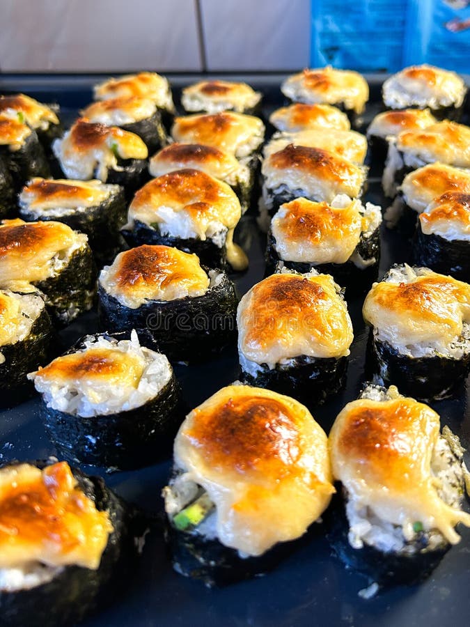 Cooked Handcrafted Sushi in Kitchen. Amateur-made Sushi Rolls Stock ...