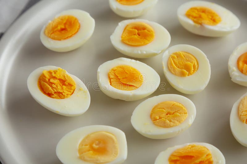 Cooked Hard Boiled Eggs on a Plate, Side View Stock Photo - Image of ...