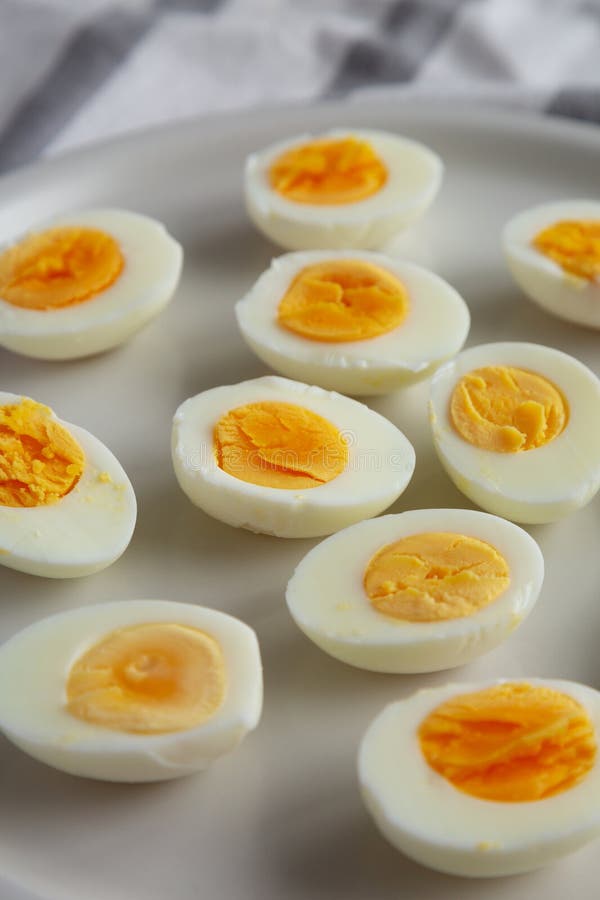 Cooked Hard Boiled Eggs on a Plate, Side View Stock Photo - Image of ...