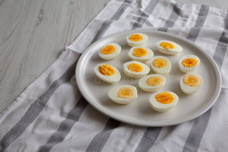 Cooked Hard Boiled Eggs on a Plate, Side View. Copy Space Stock Image ...
