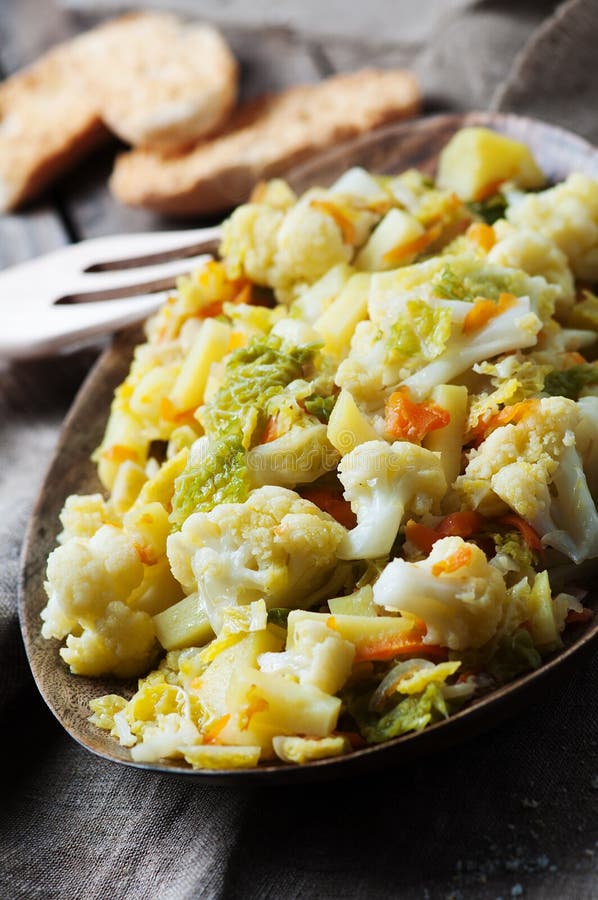 Cooked Healthy Vegetables on the Wooden Table Stock Photo - Image of ...