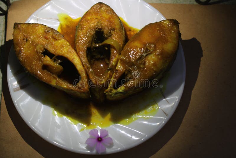 Cooked Hilsha Fish Served on a White Plate Stock Photo - Image of meal ...