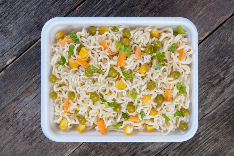 Cooked Instant Noodle with Ingredients. Top View Stock Image - Image of ...